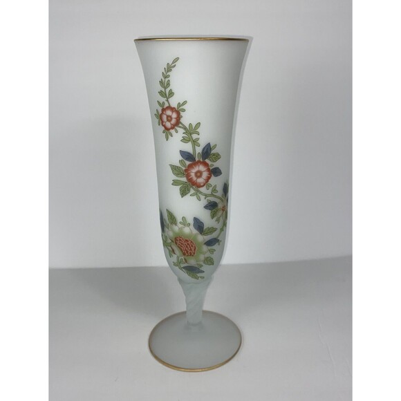 Unbranded | Accents | White Frosted Glass Gilded Vase Painted Flowers 4 ...